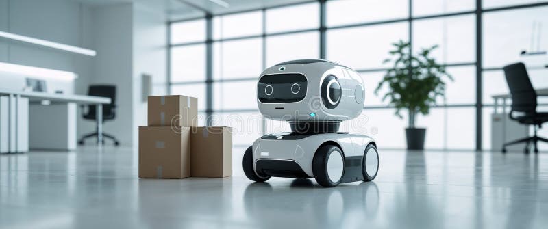 Robot Delivery Concept Futuristic Package Handling in Modern Office ...