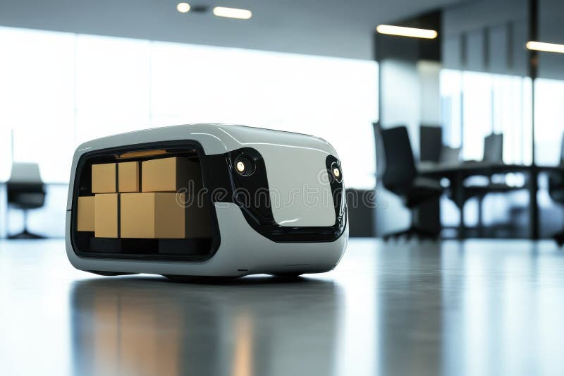Robot Delivery Vehicle Transporting Packages in a Modern Office ...