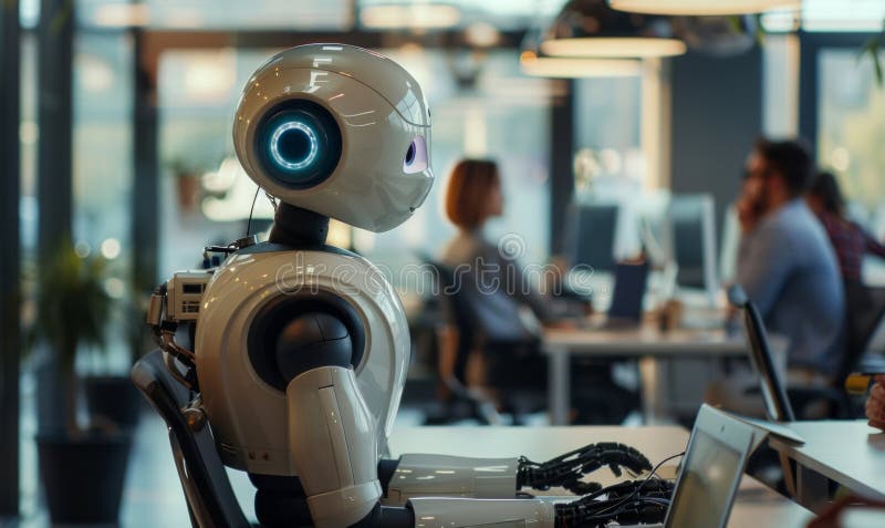 A Robot is at a Desk with a Laptop Computer, Part of Engineering ...