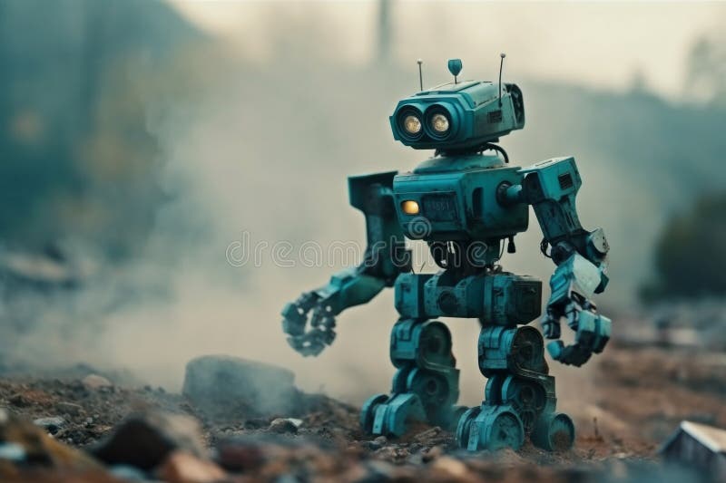 A Robot with a Destroyed City after the End of the World. AI Generative ...