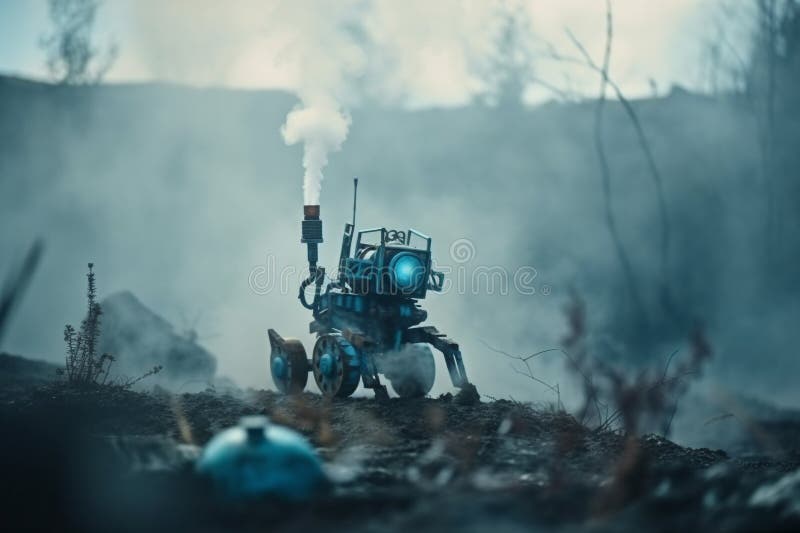 A Robot with a Destroyed City after the End of the World. AI Generative ...