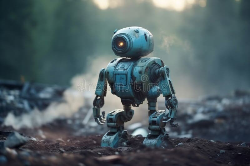 A Robot with a Destroyed City after the End of the World. AI Generative ...