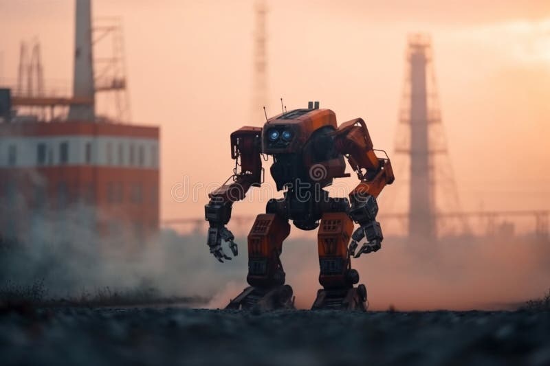 A Robot with a Destroyed City after the End of the World. AI Generative ...