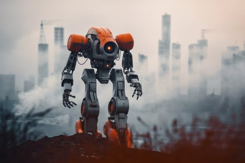 A Robot with a Destroyed City after the End of the World. AI Generative ...