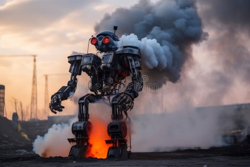 A Robot with a Destroyed City after the End of the World. AI Generative ...