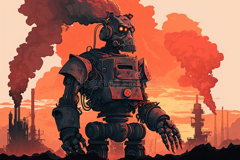 A Robot with a Destroyed City after the End of the World. AI Generative ...
