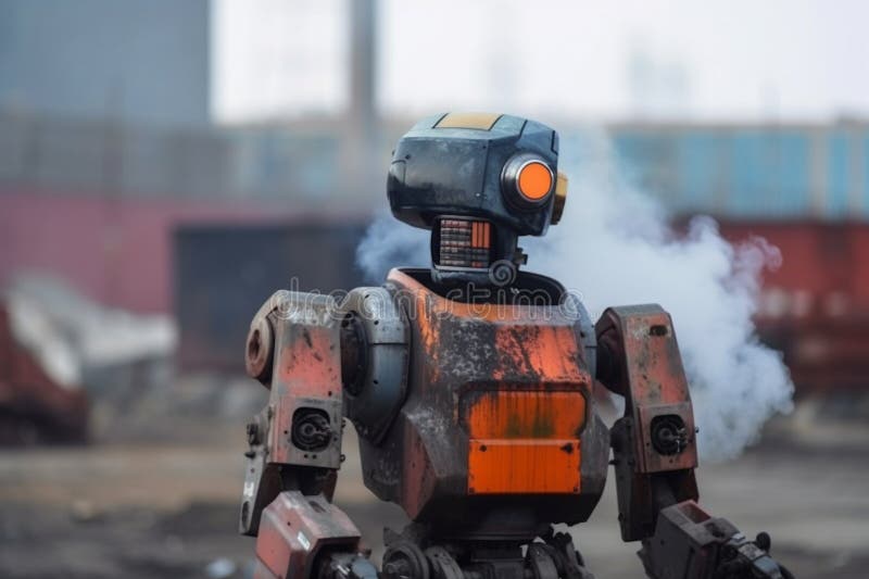 A Robot with a Destroyed City after the End of the World. AI Generative ...