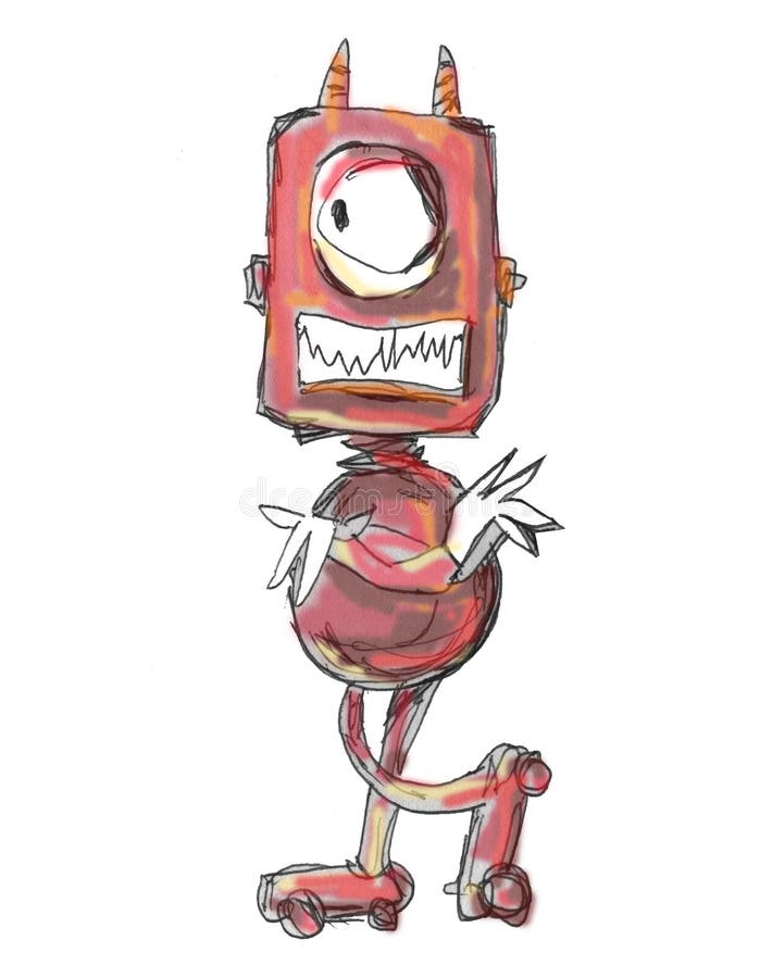 Robot Devil. Comic Cartoon Style. Evil Character with Horns on His Head ...