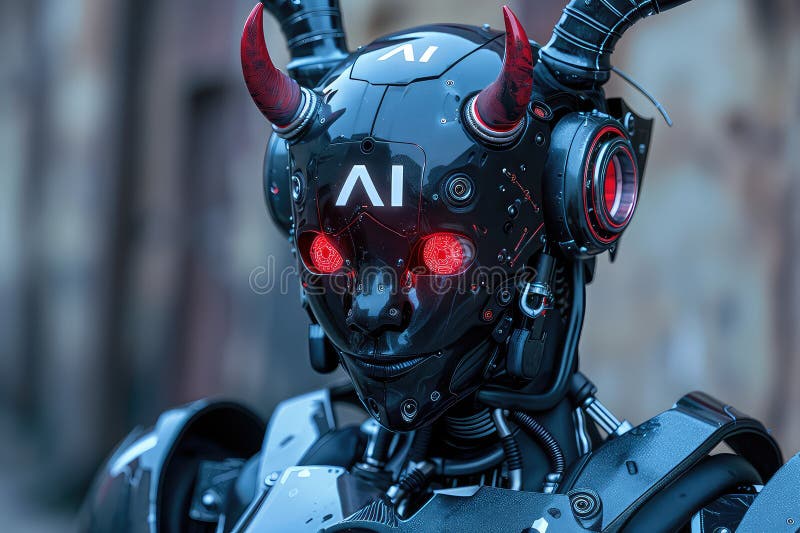 Robot Devil with the Inscription AI on His Head. Stock Photo - Image of ...