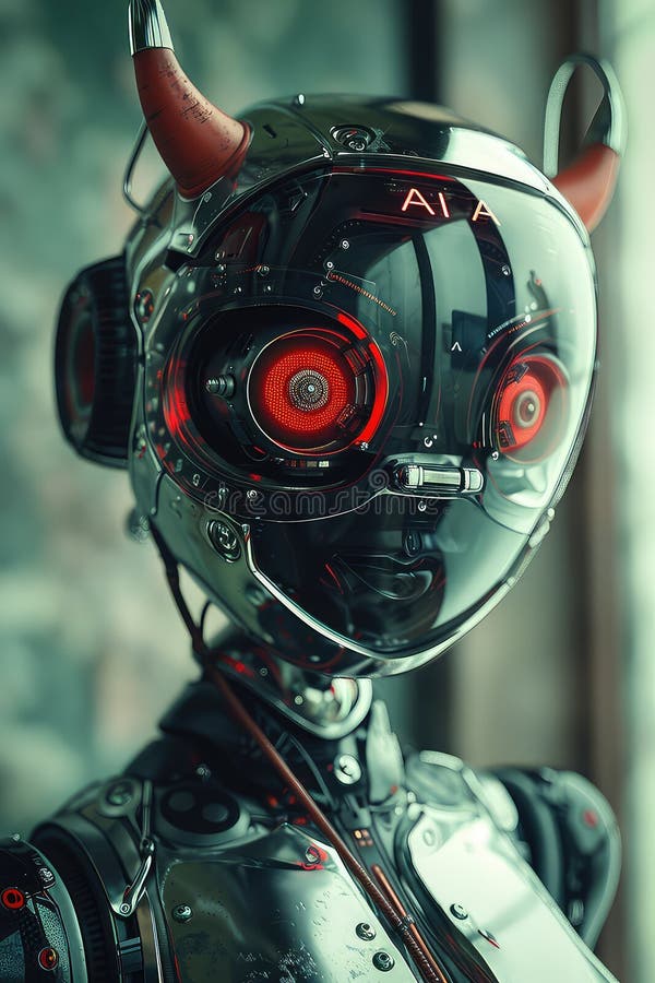 Robot Devil with the Inscription AI on His Head. Stock Image - Image of ...