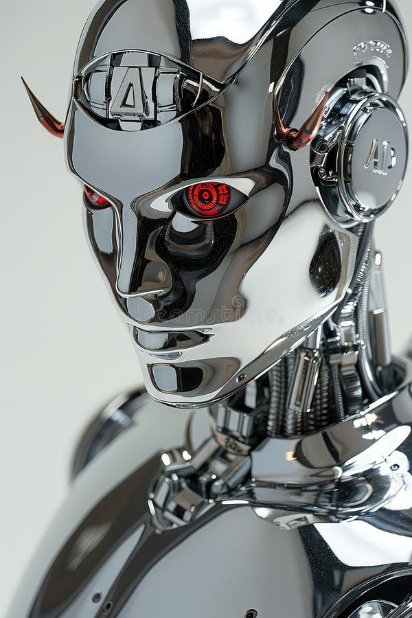 Robot Devil with the Inscription AI on His Head. Stock Image - Image of ...