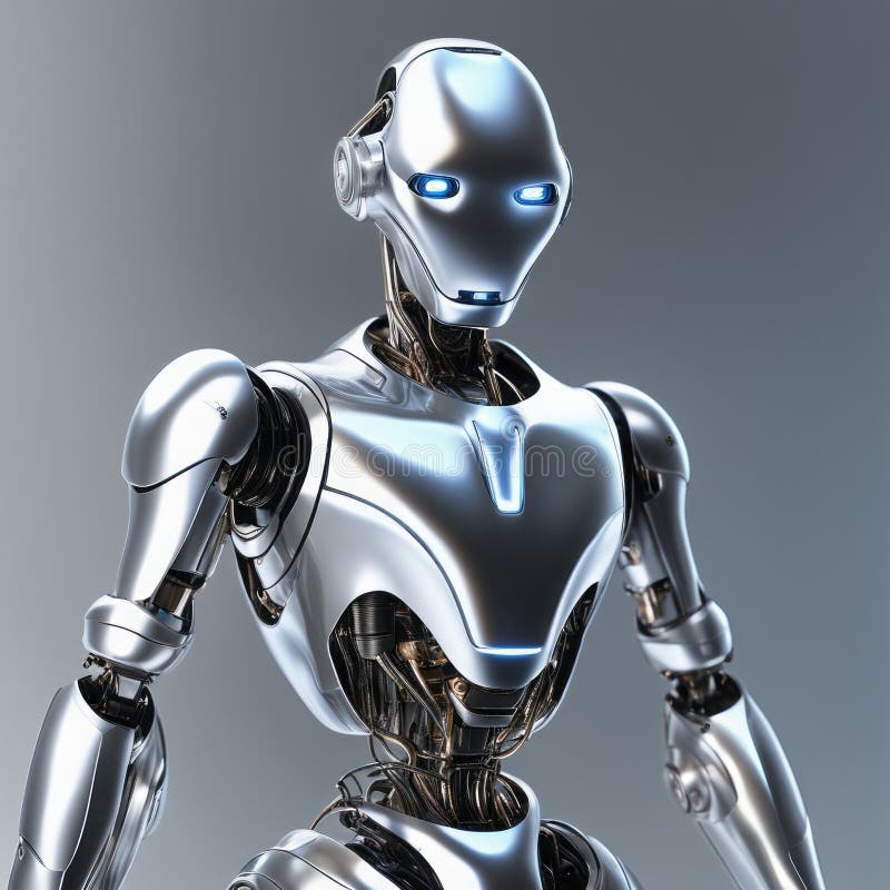 3d Rendering of Humanoid Robot Team, Robotics Army, Cyborg Machines on Blue Digital Global ...