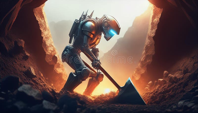 Robot digs gold in a mine stock illustration. Illustration of gold ...