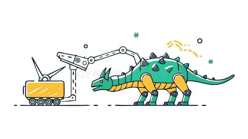 Robot Dinosaur with Excavator. Automated Construction. Vector Design ...