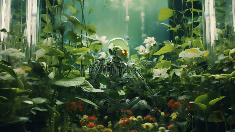 A Robot is Discovering Nature Stock Illustration - Illustration of ...