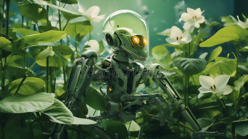A Robot is Discovering Nature Stock Image - Image of innovation, nature ...