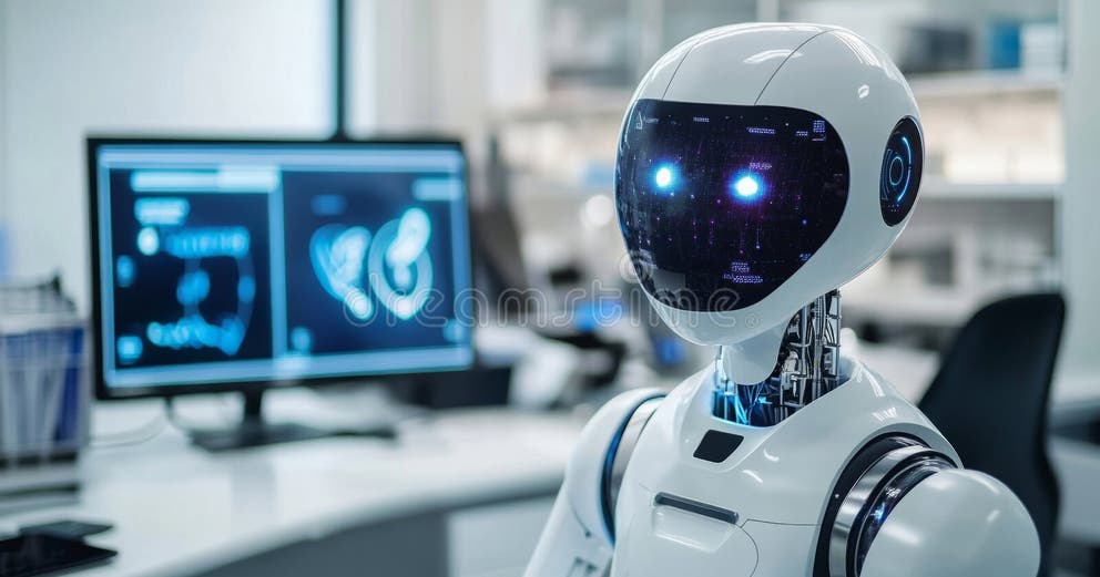 Robot Displaying Advanced Artificial Intelligence in Modern Laboratory Setting Generative AI ...