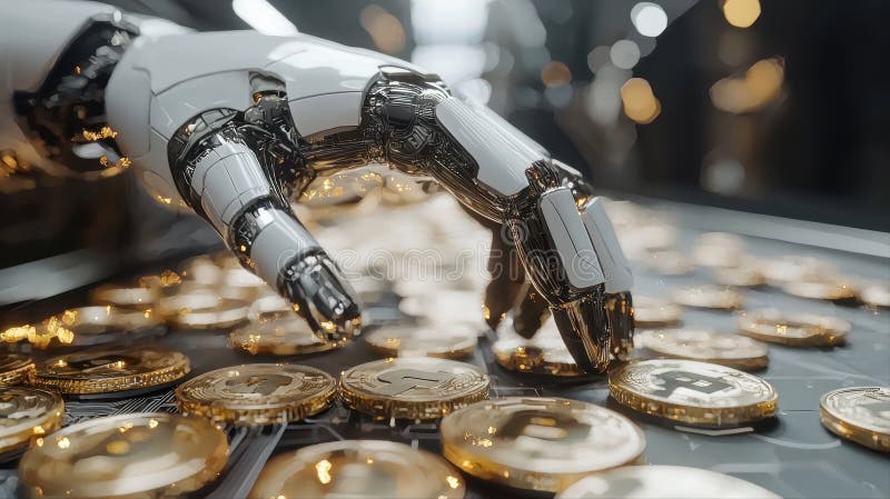 Robot Displaying Piles of Coins As a Representation of Financial ...