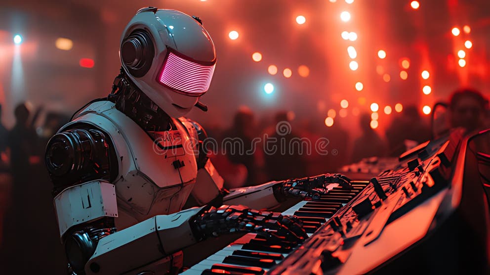 Robot DJ Performs Synth at Concert Stock Illustration - Illustration of ...