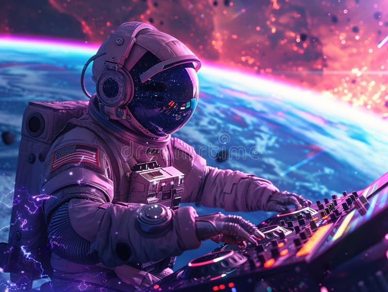 Robot DJ on the Space Frontier Playing for a Cosmic Assembly Stock ...