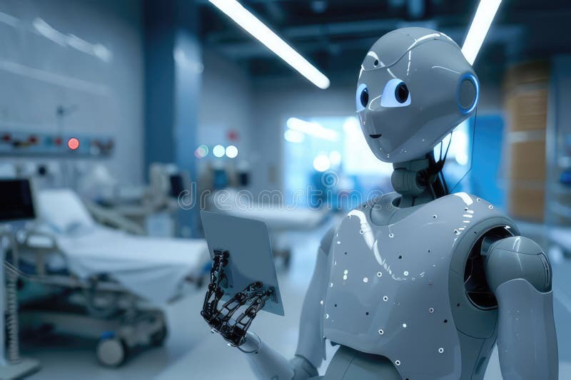 Robot Doctor in Hospital Room with Card in Hands on Hospital Room ...