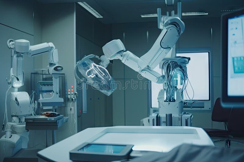 Robot Doctor Performing , with View of Operating Room Visible Stock ...