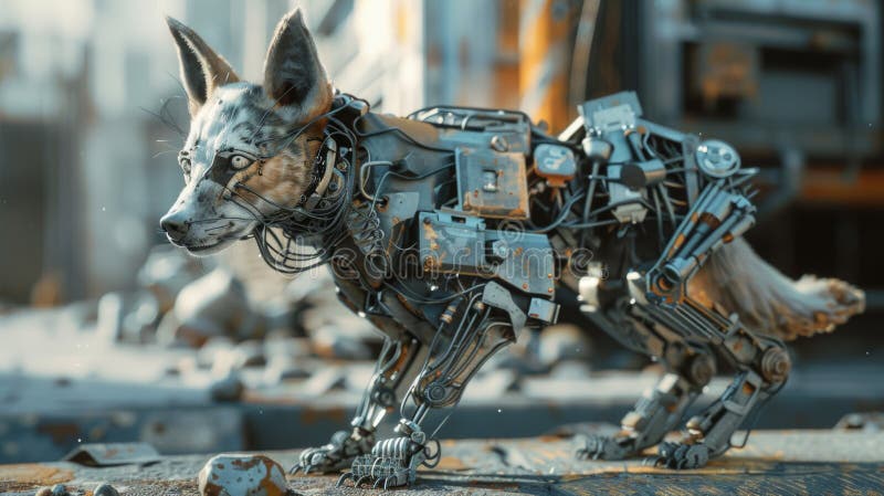 A Robot Dog with a Metal Frame and Wires Attached To it, AI Stock Photo ...
