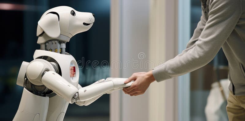 Robot Dog Pet and Human Indoor Stock Photo - Image of animal, game ...