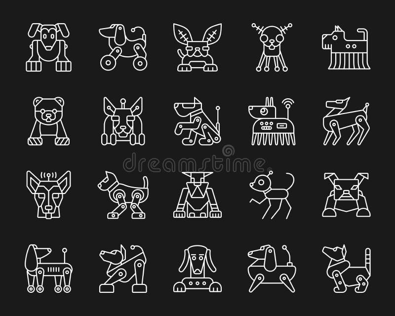 Robot Dog Simple White Line Icons Vector Set Stock Vector ... Robot Dog Simple White Line Icons Vector Set Stock Vector ...