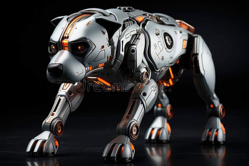 Robot Dog Stands on a Gray Background, Cyber Dog Stock Illustration ...