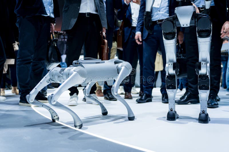 A Robot Dog Walking and Playing Around People at a Technology Trade ...
