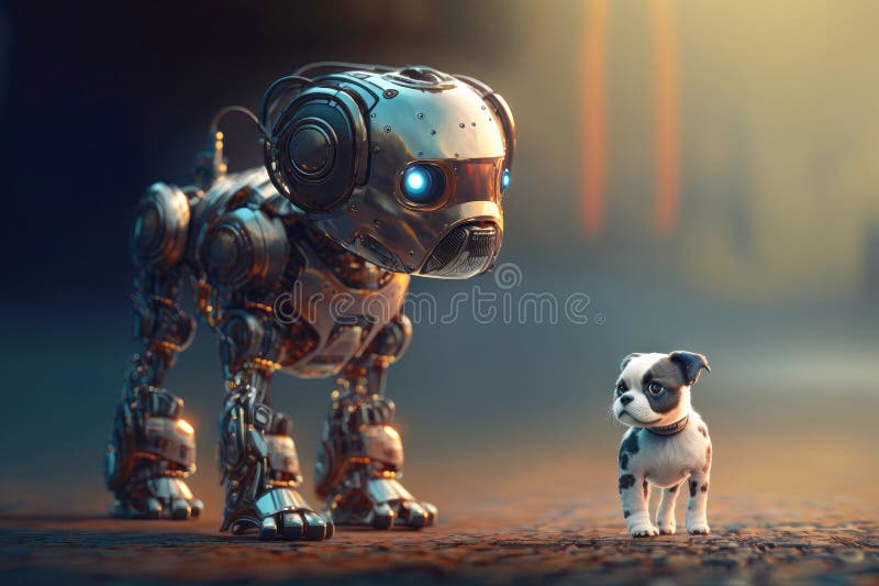 Robot Dog Walking with a Puppy. Created with Generative AI Technology ...