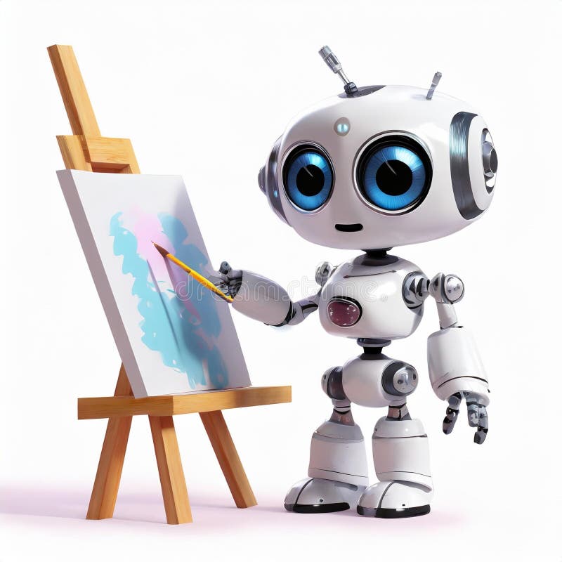 Robot Doing a Artwork, Art Concept Stock Photo - Image of brush ...