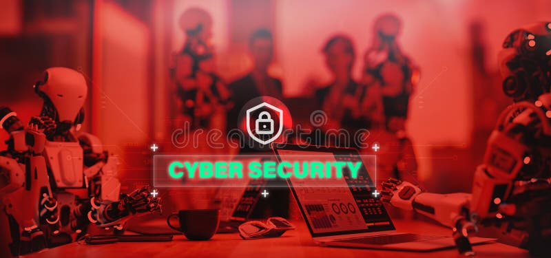 Robot Doing Cyber Security Work with Text CYBER SECURITY Stock Photo ...