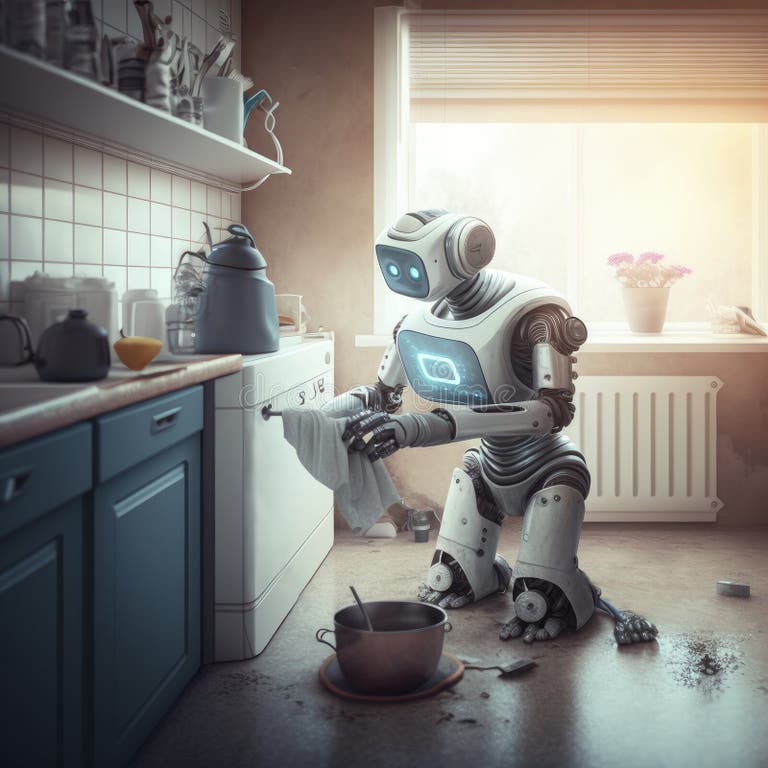 A Robot Doing Housework, a House Helper in the Future. Generative AI Stock Illustration ...