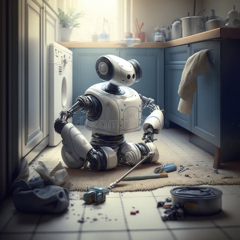 A Robot Doing Housework, a House Helper in the Future. Generative AI ...