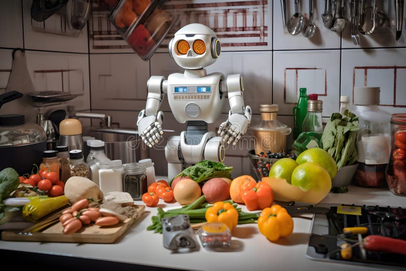 Robot Domestic Assistance Cooking Vegetarian Dinner at the Kitchen ...