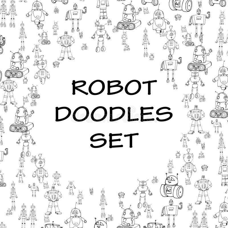 Robot doodle frame. stock vector. Illustration of outline - 84642387
