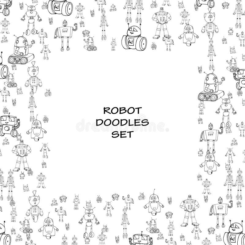 Robot doodle frame. stock vector. Illustration of border - 84637953
