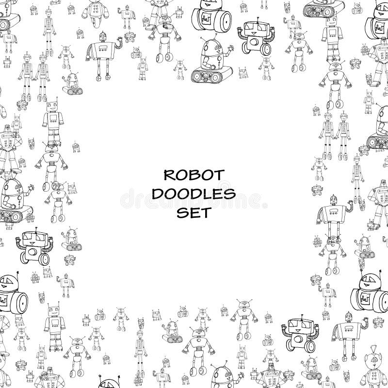 Robot doodle frame. stock vector. Illustration of border - 84637953