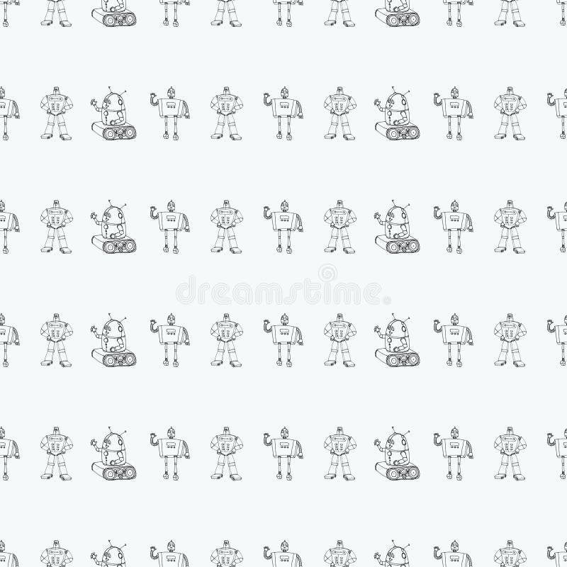 Robot doodles pattern. stock vector. Illustration of grey - 85187524