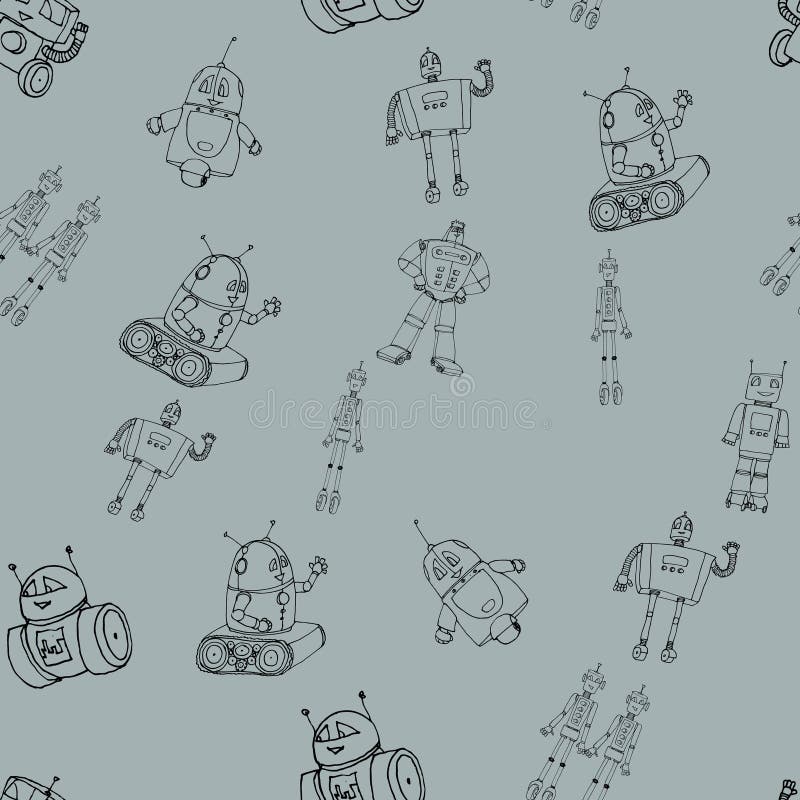 Robot doodles pattern. stock vector. Illustration of design - 81371351