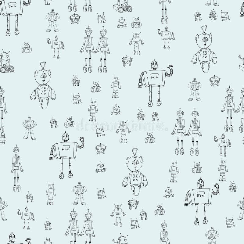 Robot doodles pattern. stock vector. Illustration of decoration - 82176627