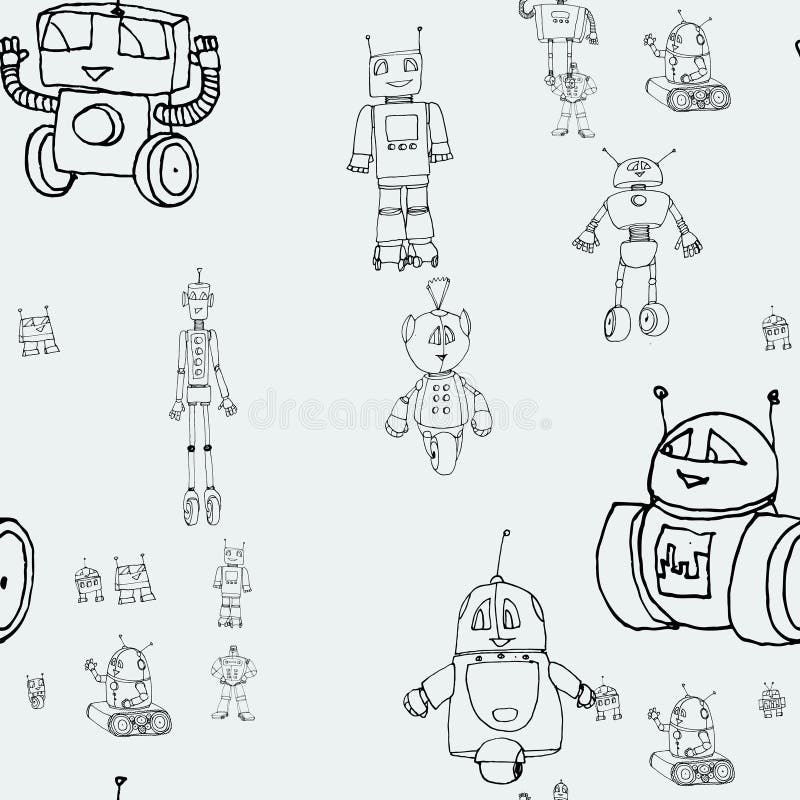 Robot doodle frame. stock vector. Illustration of alien - 84775425