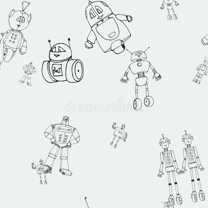 Robot doodles pattern. stock vector. Illustration of decor - 83863579
