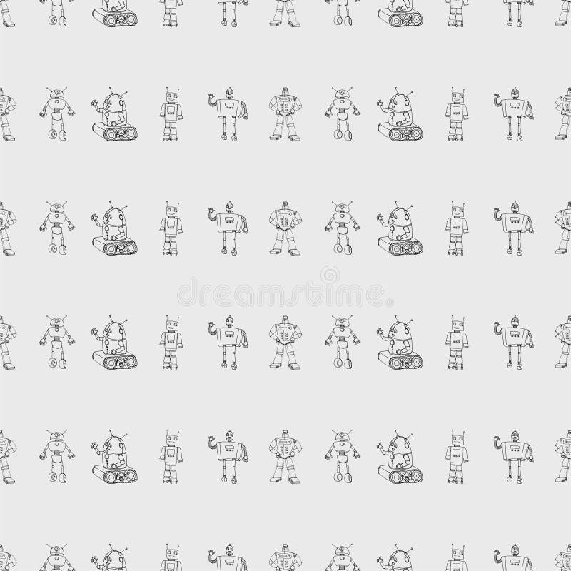 Robot doodles pattern. stock vector. Illustration of cartoon - 84643062