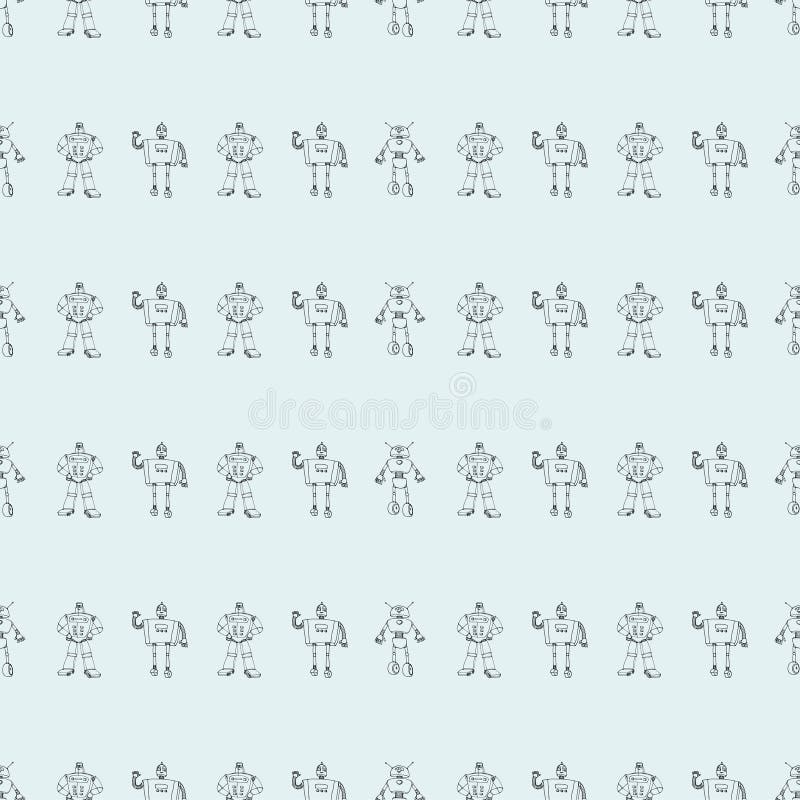 Robot doodles pattern. stock vector. Illustration of futuristic - 89890768