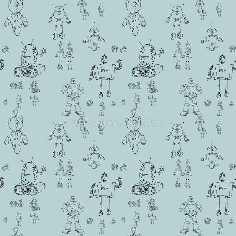 Robot doodles pattern. stock vector. Illustration of electrical - 83187333