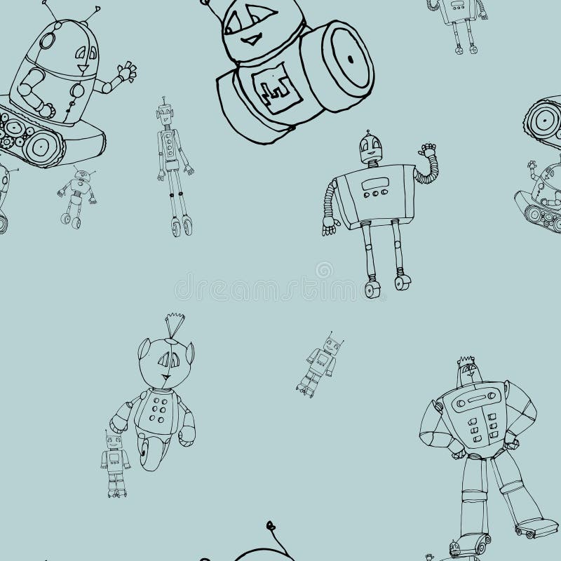 Robot doodles pattern. stock vector. Illustration of fantasy - 83866011
