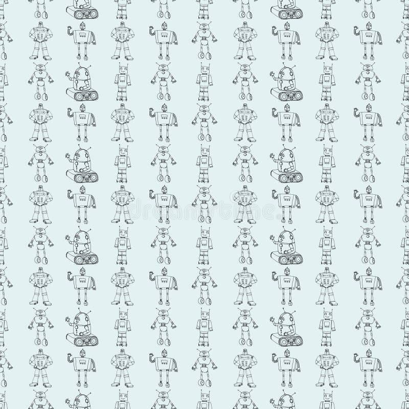 Robot doodles pattern. stock vector. Illustration of future - 84403203